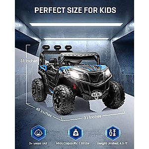 ANPABO 24V 4WD Ride on Car Truck w/Remote Control, 2WD/4WD Switchable Kids UTV, 4 Shock Absorbers, 19" Spacious Seat, Soft Start, Music Player, Electric Car for Kids Ages 3+ -Blue…