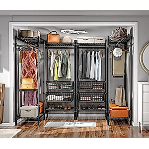 VIPEK L9 Heavy Duty Clothing Rack L Shape Garment Rack Standing Closet Rack for Hanging Clothes, Adjustable Corner Clothes Rack with Shelves Modern Metal Wardrobe with Baskets, Max Load 580LBS, Black