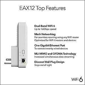 NETGEAR AX1600 4-Stream WiFi Mesh Extender (EAX12) (Renewed)