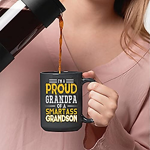 Fathers Day Gift for Proud Grandpa of Witty Smart Grandson 11oz 15oz Black Coffee Mug