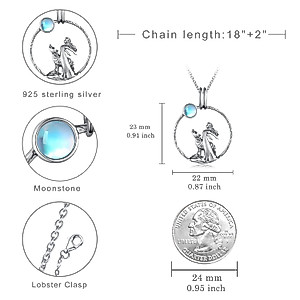 SVODEA Moonstone Wolf Necklace for Women 925 Sterling Silver Created Cubic Zirconia Moon Wolf Pendant Necklaces Animal Wolf Jewelry Gifts for Women Wife (Style-2)