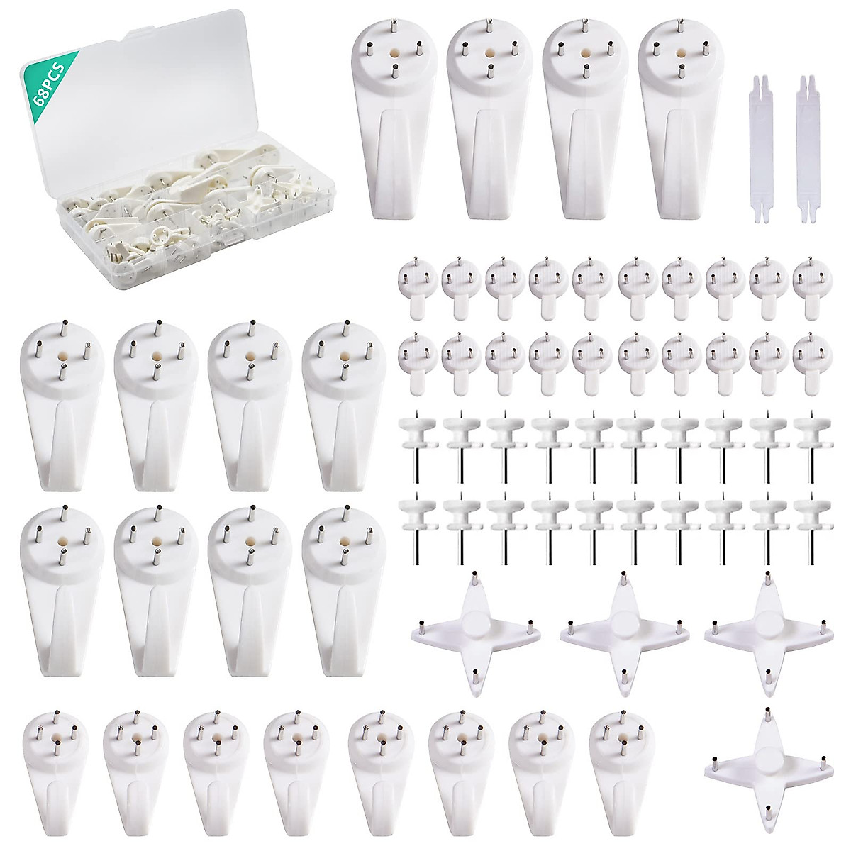 Picture Hanging Kit，Picture Hanger No Damage Wall Hangers for Picture Frame，68pcs Invisible Wall Nails for Concrete Wall, Hardwall and Cement Wall (Mix)