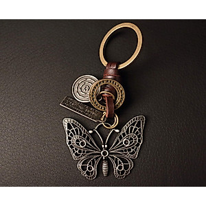 AuPra Butterfly KeyChain Gift Women Leather KeyRing Girl Home Car Door Keys Holder Lady Present