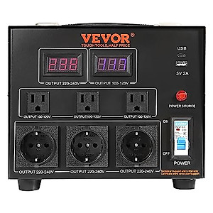 VEVOR Voltage Converter Transformer, 5000W, Heavy Duty Step Up/Down Transformer, Convert from 110 Volt to 220 Volt and from 220 Volt to 110 Volt, with US Outlet EU Outlet 5V USB Port, CE Certified