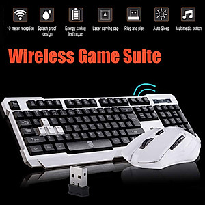 Wireless Keyboard and Mouse Combo, 2.4GHz Cordless USB Computer Keyboard Ergonomic Multimedia and Wireless Optical Mice Set for Home Office Study Gaming Use (White)