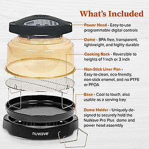 Nuwave Oven Pro Plus Air Fryer, Infra-Red Countertop, 2025 Advanced Convection, No Defrosting or Preheating, Cook Fresh or Frozen, Durable Power Dome, 100 Presets & 50 Memory, PFAS Free, Black