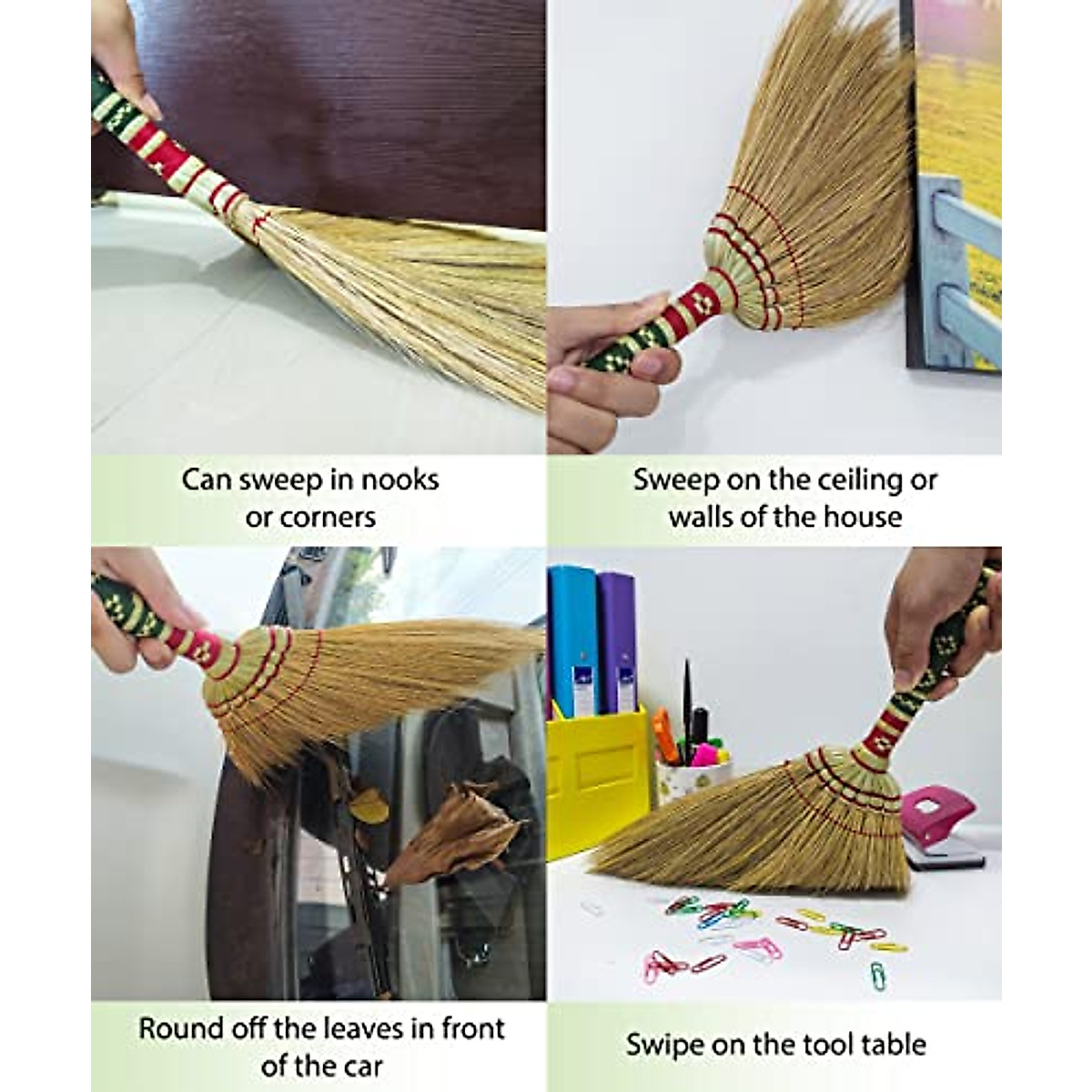 Natural Grass Asian,Brush Broom, Whisk Broom, Brush Wooden Handmade, Handle Bamboo, L16 in x 12in (Turquoise)