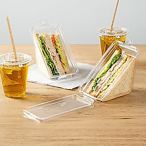 Restaurantware Tamper Tek 7.4 x 3.9 x 3.5 Inch Triangle Take Out Containers 100 Durable Sandwich To-Go Containers - Tamper-Evident Freezable Clear Plastic Sandwich Containers With Hinged Lids