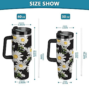 pnyoin White Daisy Insulated Tumblers With Handle And Straw 30 oz Stainless Steel Tumbler Cups With Lid Leakproof BPA-Free Water Bottle,Cup Holder Compatible for Travel
