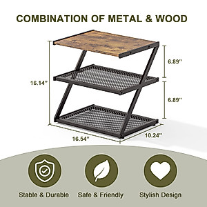 BWOORACKU Shoe Rack, Z-Frame Wooden Shoe Shelf with Heavy-Duty Metal Mesh Shelves for Hallway, Living Room, Closet, and Bedroom Organization - Organize Your Shoes in Style (16.54" x 10.24" x 16.14")