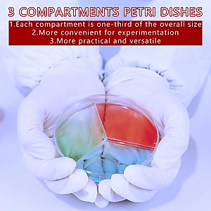BIPEE Sterile Petri Dish, Pack of 10pcs, 90 x 15mm Petri Dishes Y-Plate (3-Section)