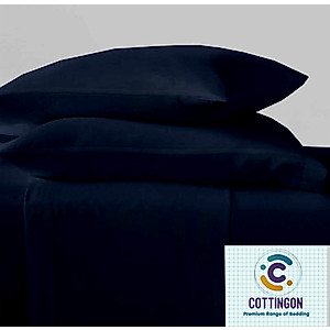 Cottingon Twin Sheets Kids, Twin Bedding Sets, Soft Twin Sheets 4 Pcs, 100% Brushed Microfiber Twin Sheets to fit Upto 15" Deep Twin Mattress (Navy)