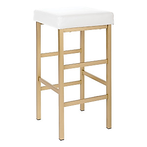 OSP Home Furnishings Backless Stool with Gold Frame, 30-Inch, White