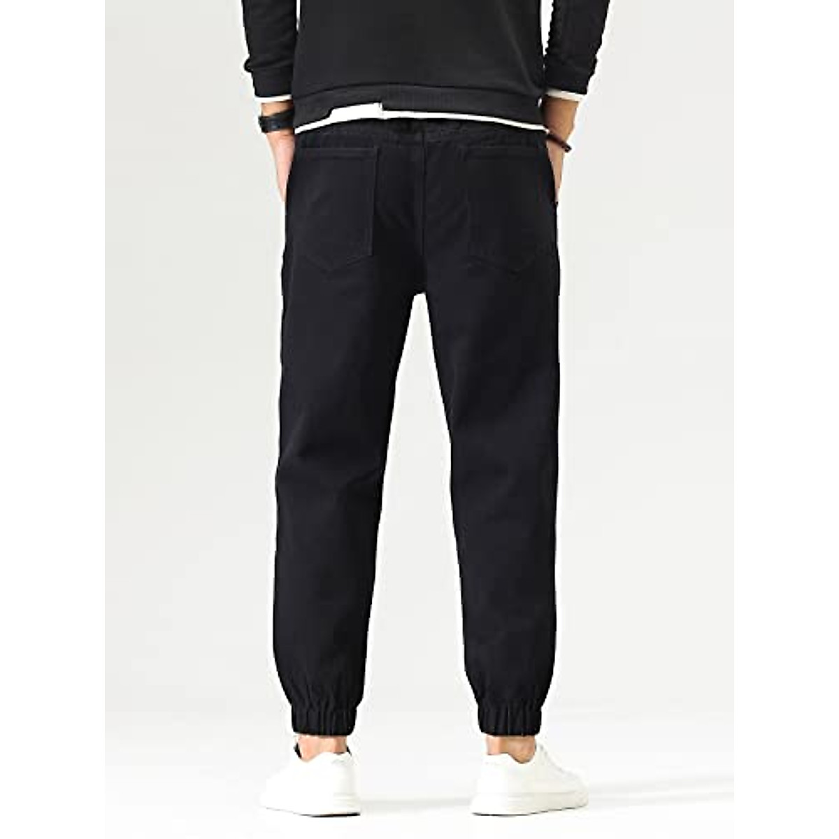 WDIRARA Men's Ripped Frayed Skinny Zipper Fly Jeans Casual Long Denim Pants with Pocket Black Solid S