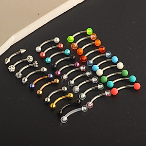 TIANCI FBYJS 30pcs 16G Curved Barbell Eyebrow Rings Piercing Surgical Steel Daith Rook Earring Cartilage Body Jewelry for Women Men 8mm