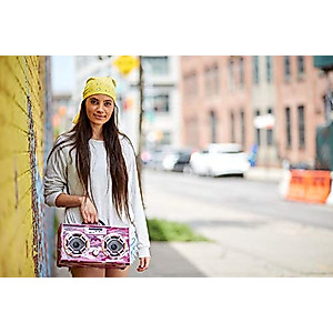 Wireless Express - Mini Boombox with LED Speakers – Retro Bluetooth Speaker w/Enhanced FM Radio - Perfect for Home and Outdoor (Retro)