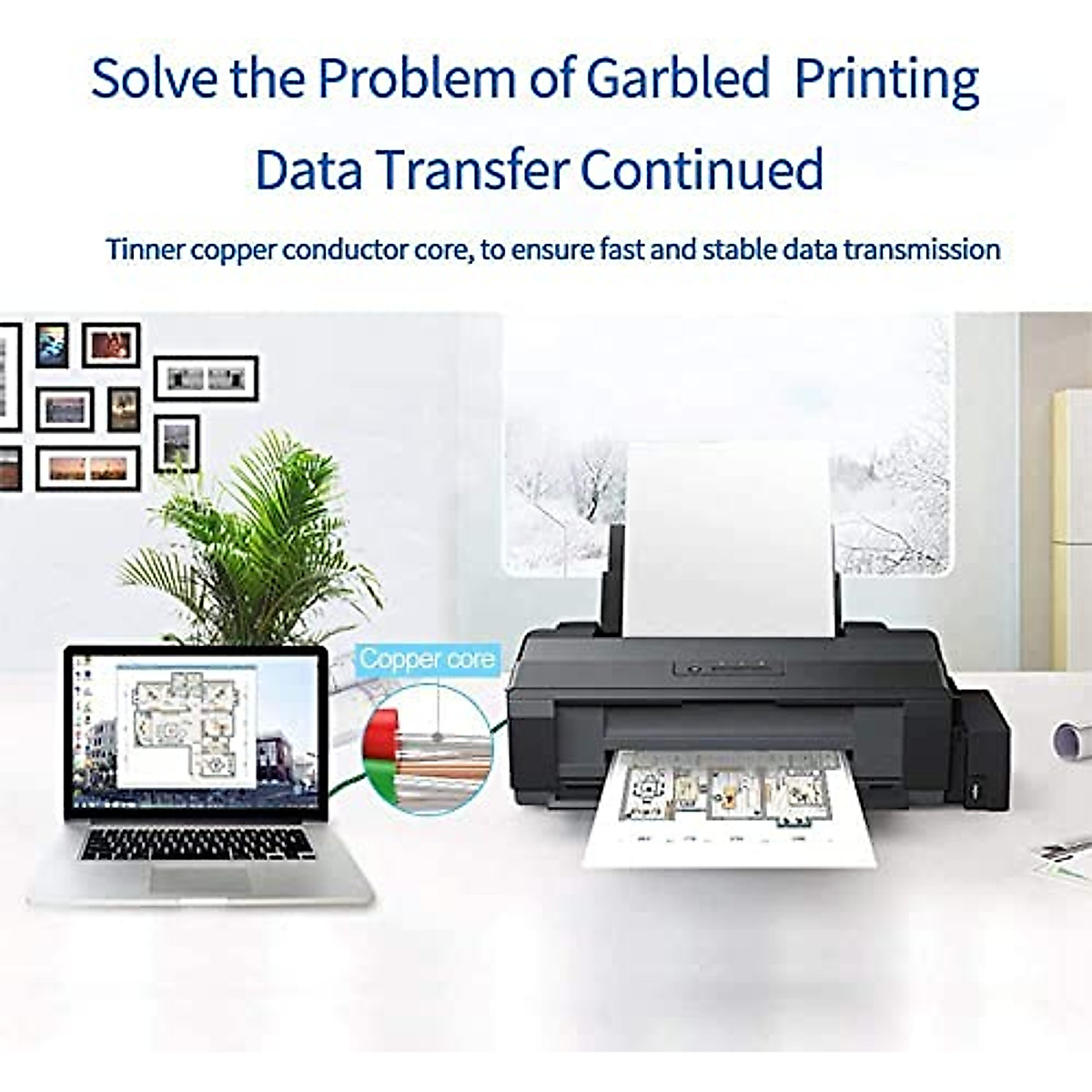 USB Printer Cable USB A to B Cable, 16 FT USB 2.0 B Cable Nylon Braided High-Speed Printer Cord Compatible with Hp, Canon, Brother, Samsung, Dell, Epson, Lexmark, Xerox