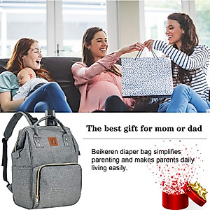 Baoyun Diaper Bag Backpack, Large Capacity Baby Bag for Boys Girls, Waterproof Travel Back Pack with Stroller Straps, Multi-Function Maternity Baby Changing Bags for Mom Dad, Gray
