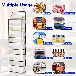 AINCE Over Door | Wall Mount Hanging Organizer Mesh Clear Window 5 Large Pockets Storage For Nursery | Pantry | Shoes | Toys | Kitchen (Beige)