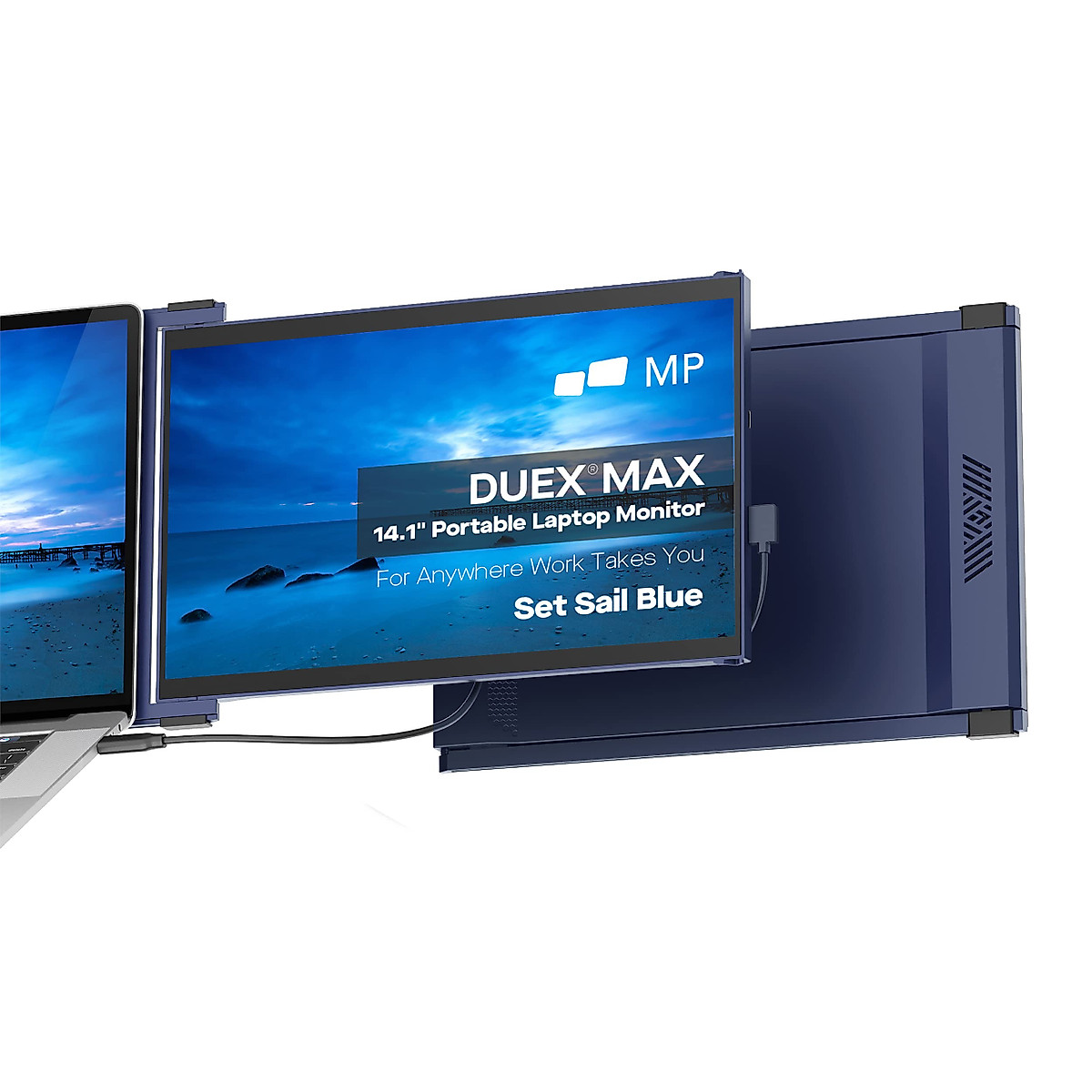 Duex Max Blue Portable Monitor with Adhesive, Mobile Pixels 14.1" Full HD 1080P IPS Auto Rotated Laptop Screen Extender, USB A/Type-C USB Powered Plug and Play