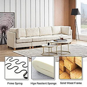 Modern Convertible L Shaped Couch, Soft Corduroy Fabric Multi-Combination Living Room Sectional Couch (Beige) (MFW1281-5)