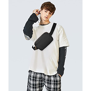 Sindax Small Black Fanny Packs for Women Waterproof Chest Pack Belt Bag with Adjustable Fashion Hip Bum Bag for Travel Workout Running Hiking