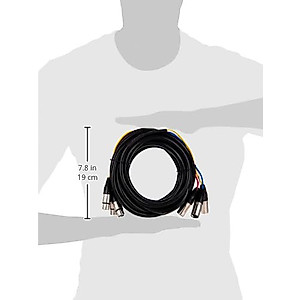 Monoprice 4-Channel XLR Male to XLR Female Snake Cable - 20 Feet - Black/Silver, Metal Connector Housings, Plastic and Rubber Cable Boots