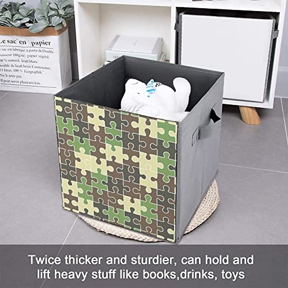 Puzzle Camouflage Collapsible Storage Bins Basics Folding Fabric Storage Cubes Organizer Boxes with Handles