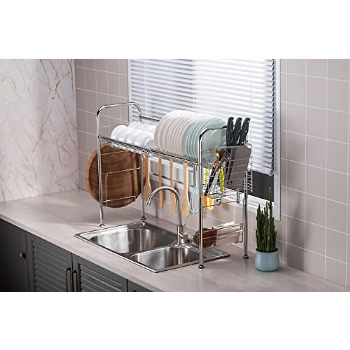 Premium Racks Professional Over The Sink Dish Rack - Fully Customizable - Multipurpose - Large Capacity (Stainless Steel)