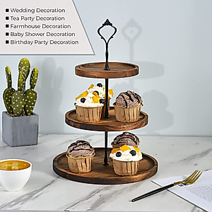 Earthyme 3 Tiered Serving Tray Stand - Rustic Wooden Tiered Cupcake Stand for Fruit and Sweets Display - Easy Assembly Decorative Tiered Tray for Home, Catering, Fruit and Sweets Display