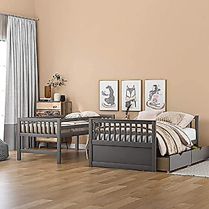 Harper & Bright Designs Twin Over Full Bunk Bed with Stairs and Slide , Multifunction Wood Bunk Bed with Storage, Gray