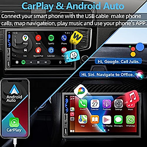 Double Din Car Stereo Compatible with Apple CarPlay and Android Auto - 7inch HD Touchscreen Car Audio Receivers with Bluetooth, Mirror Link, Backup Camera, SWC/USB/AUX/TF/Subwoofer, FM Car Radio