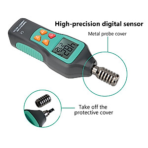 Digital Thermo Hygrometer Portable Thermometer Hygrometer Mini Temperature Humidity Meter with Dew Point and Wet Bulb Backlight LCD Display Data Hold 0-99% RH -20℃-60℃