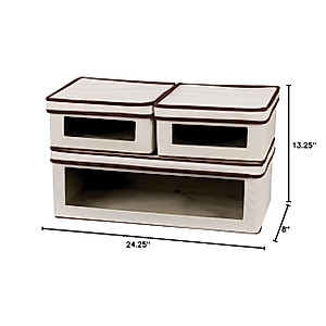 Household Essentials 510-3 Vision Storage Boxes with Lids | 3 Piece Set | Natural Canvas with Brown Trim