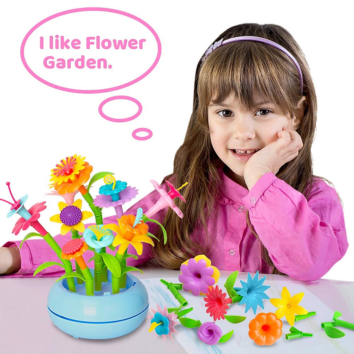 GAMZOO Flower Garden Building Toys Girls Birthday Gifts for 3 4 5 6 Year Old Toddlers STEM Arts and Crafts (150pcs)