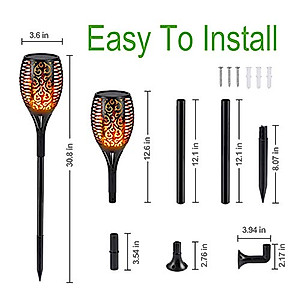 S.Y. Solar Lights Outdoor, 96 LED Solar Torch Light with Dancing Flickering Flames, 3 Installation, 2 Heights Available, Waterproof Landscape Solar Garden Lighting, Auto On/Off Outdoor