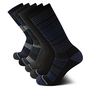 Nautica Men's Crew Dress Socks - 5 Pack Light-Cushion Crew Length Work Socks for Men - Classic Breathable Men's Socks, Size 6-12.5, Grey/Black Stripes