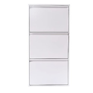 DYRABREST Shoe Storage Cabinet - Wall Mounted & No-Assembly Metal Shoe Organizer Cabinet for Entryway, Hallway, and Corridor,Tipping Bucket Shoe Cabinets with 3 Flip Drawers,Holds 9 Pair Shoes, White
