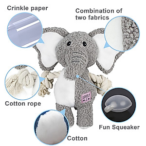 PAZ'S GIFT Dog Toys Cute Plush Elephant and pet Interaction Pulling, Soothing, Companionship, Sturdy Indoor Puppy Toys, Dog Squeaky Toys, Puppy, or Small, Medium Dog Teething or chew Toys