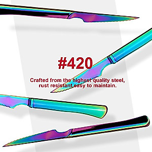 culterman Ultra-Sharp Stainless Steel Cutlery Set,Dinner Knives 6-Piece Stainless Steel kitchen Serrated Best Steak Knife (Rainbow)