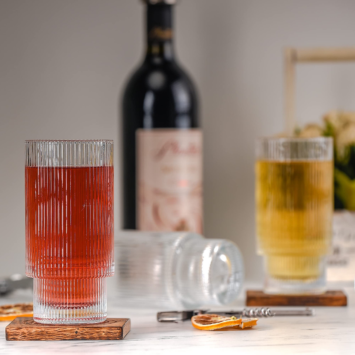 Greenline Goods Ripple Drinking Glasses - 12 oz Modern Kitchen Glassware Set Unique Vintage Cups For Weddings, Cocktails Or Modern Bar - Set of 4