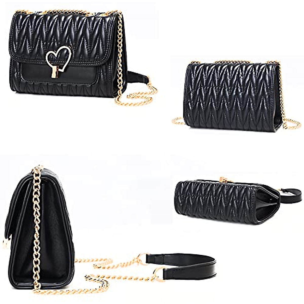 Shoulder Bag for Women Small Crossbody Purse Leather Fashion Handbags with Chain Strap, black