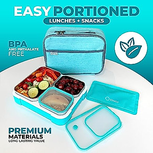 Stainless Steel Bento Lunch Box for Adults Kids with Insulated Bag and Ice Pack, Set of 3 Large Leakproof Meal Prep Food Containers for Men or Women, Lunch-Boxes for Work or School, 42 oz Teal Blue