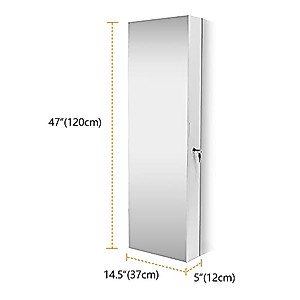 Vlsrka 47.2" LED Jewelry Mirror Cabinet, Wall/Door Mounted Jewelry Armoire Organizer with Full-Length Mirror, Large Capacity Storage Hanging Cabinet, 4 Drawers, 5 Shelves, Built-in Lighted Mirror