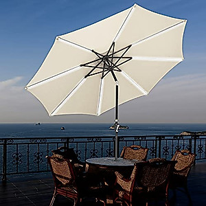 Yescom 10ft Solar LED Lighted Patio Umbrella with Tilt and Crank 8 Ribs Outdoor Market Umbrella for Table Garden Canvas Natural White
