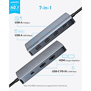 Anker 7-in-1 USB C Hub, Dual-Display USB-C Docking Station, Dual HDMI Display, 100W Power Delivery, 10Gbps Data Transfers, USB Ports for MacBook Air/Pro, Dell XPS, and More
