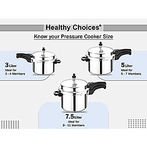Healthy Choices 5 Quart Pressure Cooker, Stainless Steel, Unique Double Safety Valve, Olla de Presion Acero Inoxidable, Gas Stove & Induction Compatible, Instant Cooking, Indian Cookware, 5 Liters