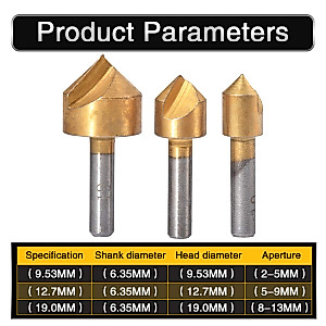 HOHXEN 5Pcs Titanium Chamfering Countersink Drill Bit Set - 3/8" 1/2" 3/4" - 10mm 12mm 19mm for Wood Metal Quick Change Drill Bit Set