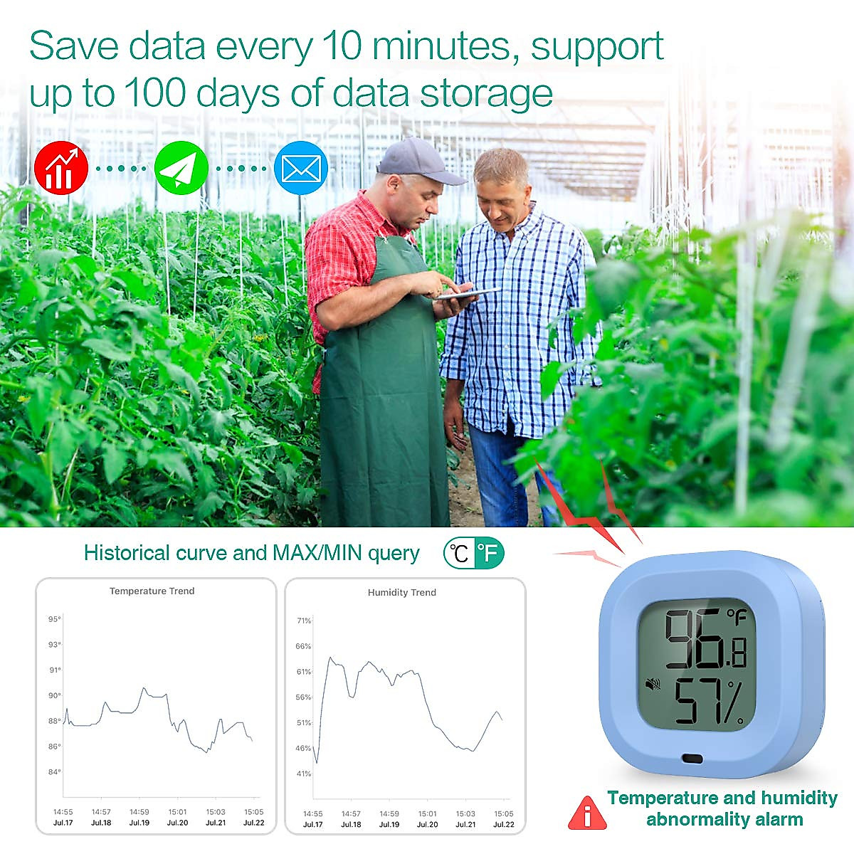 ORIA Wireless Thermometer Hygrometer, Mini Wireless Indoor Temperature Humidity Sensor, Temp Humidity Gauge Meter with APP Alert Free Data Export for Home, Blue