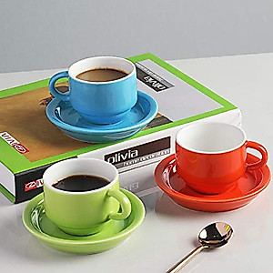 SWEEJAR Porcelain Espresso Cup & Saucer Set, Stackable Demitasse Cups with Metal Stand, 2.5 OZ for Latte,Coffee,Cafe Mocha,Tea, Set of 6(Multi)